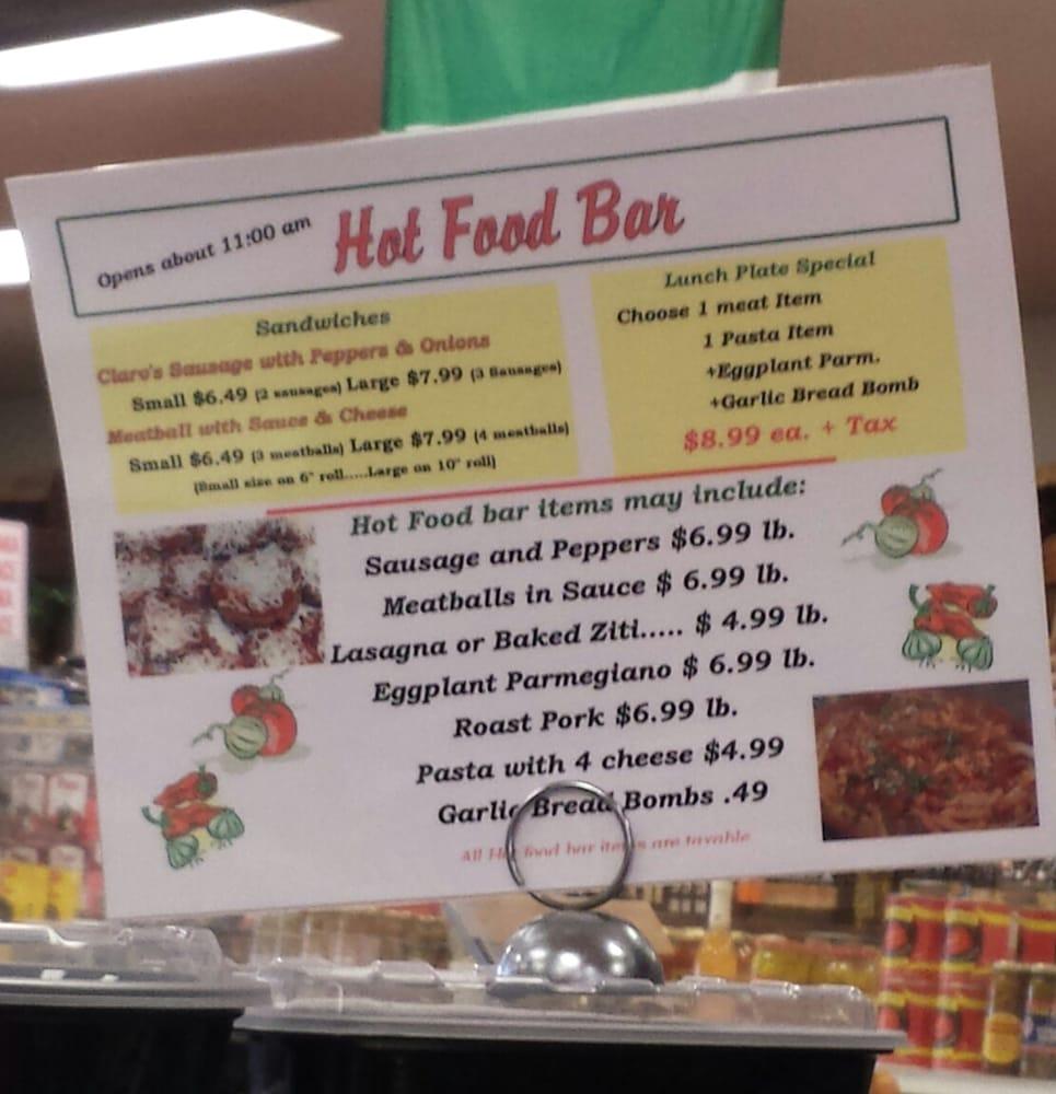 Menu at Claro's Italian Markets restaurant, Arcadia