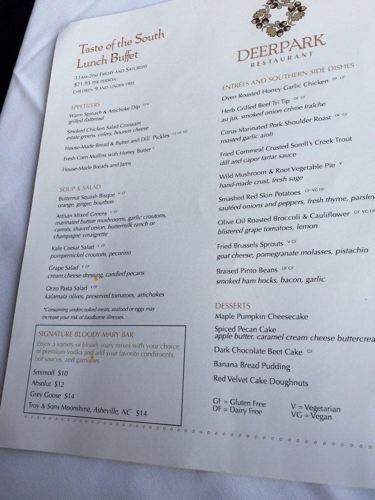 Menu at Deerpark Restaurant, Asheville, 65 Deer Park Rd