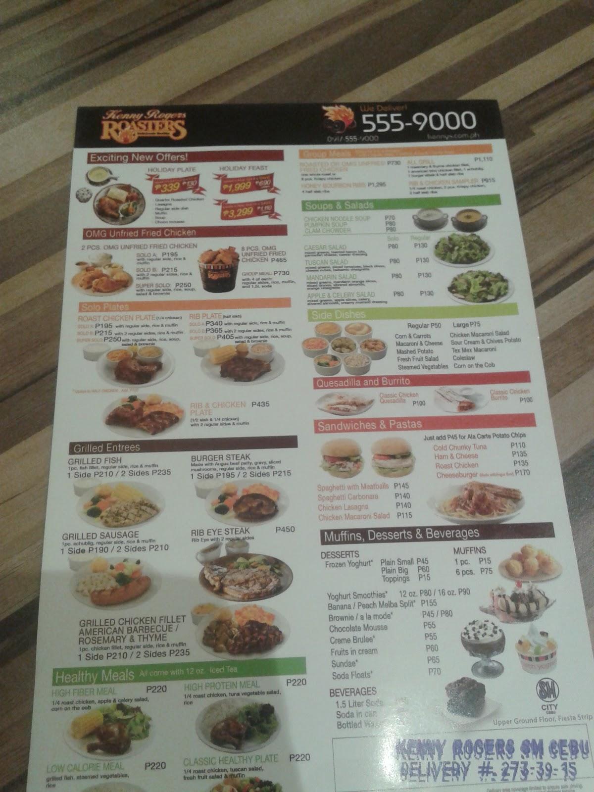 Menu at Kenny Rogers Roasters restaurant, Cebu City, SM City Cebu