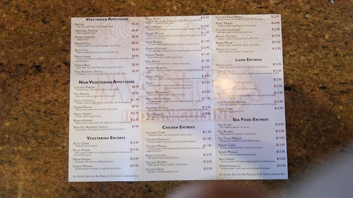 Menu at Mantra Indian Cuisine restaurant, Corona, 712 N Main St