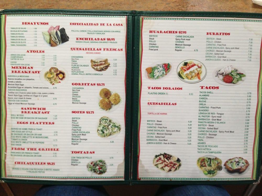 Carta del restaurante Mixteca Poblana, Bayonne