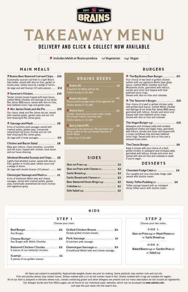 Menu at Pheasant pub & bar, Bridgend, Church Rd