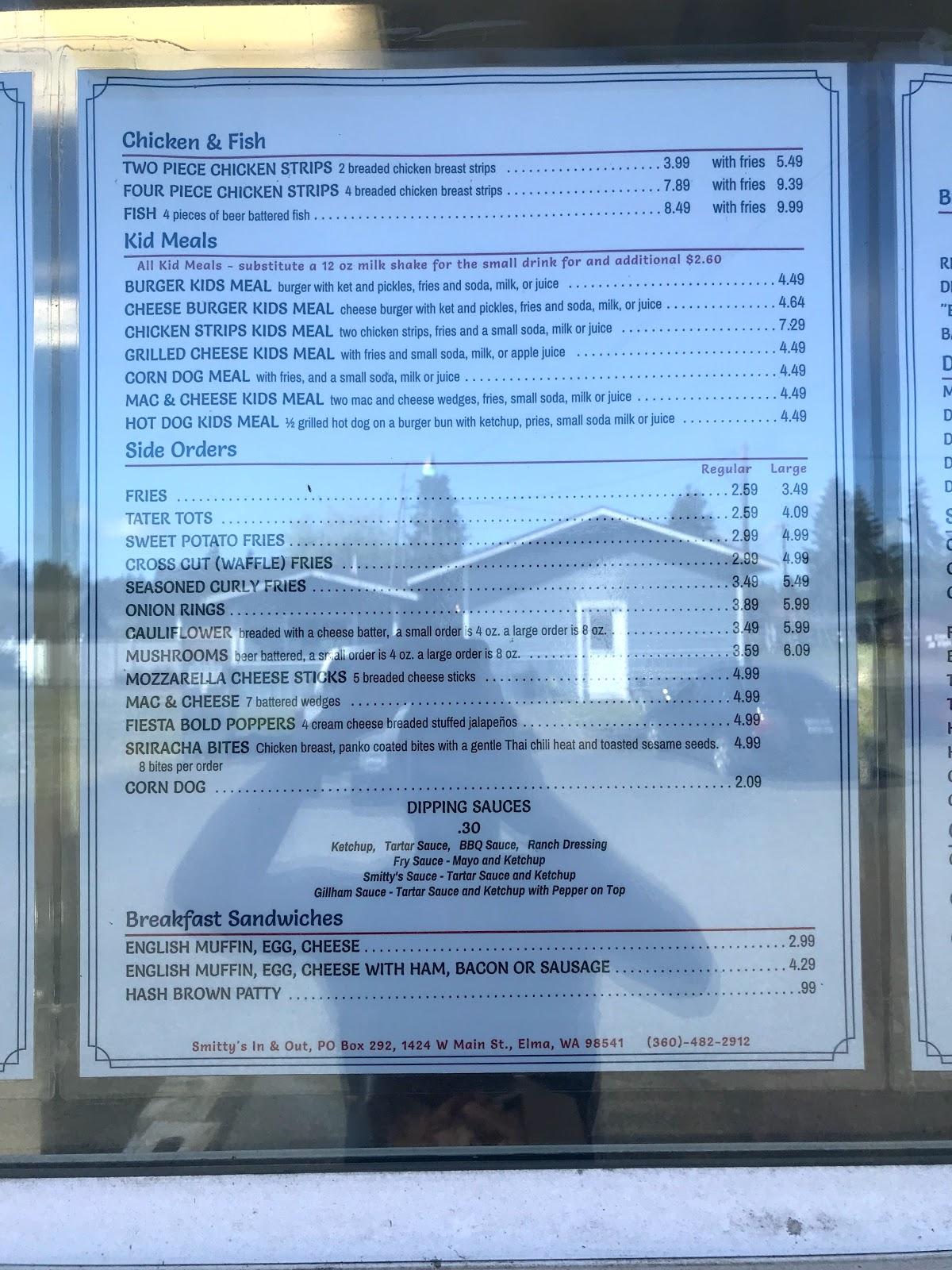 Menu at Smittys In & Out fast food, Elma