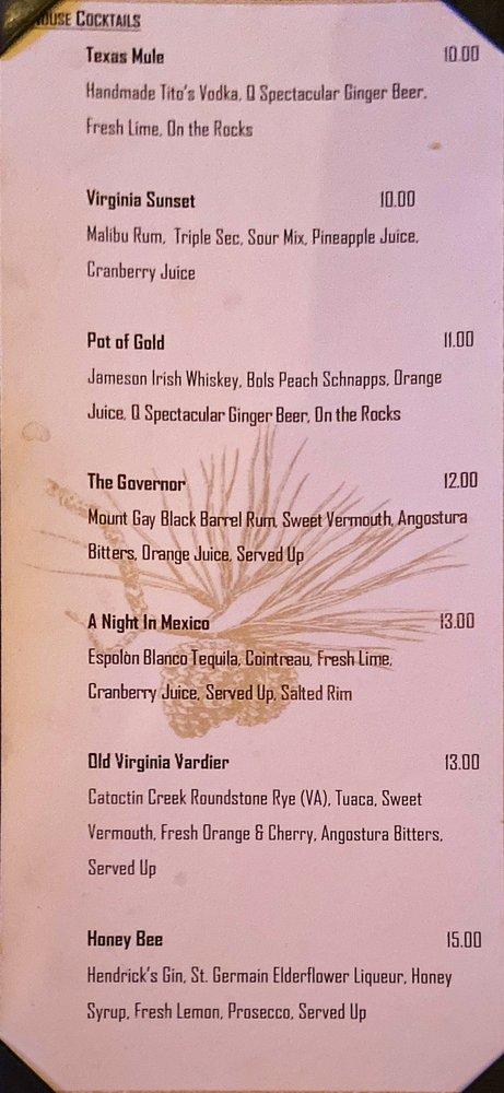 Menu at The Pine Room at Hotel Roanoke pub & bar, Roanoke