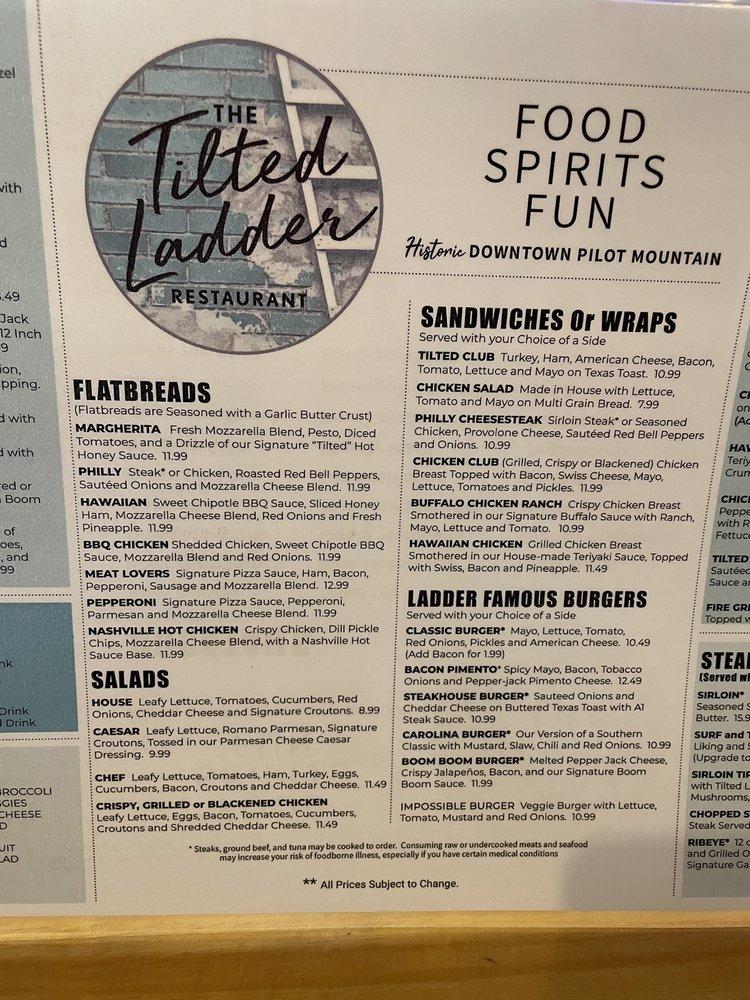 Menu at The Tilted Ladder desserts, Pilot Mountain
