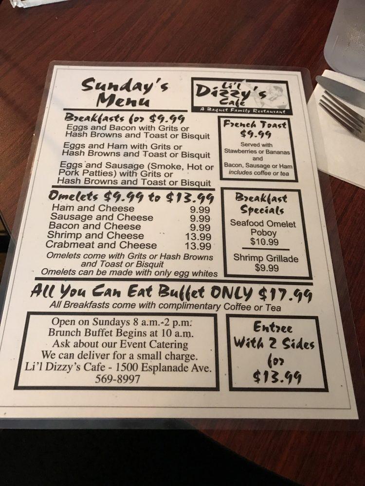 Menu at Li'l Dizzy's Cafe, New Orleans