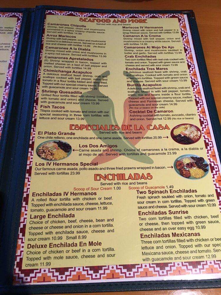 Menu at Los IV Hermanos restaurant, Ocean Shores