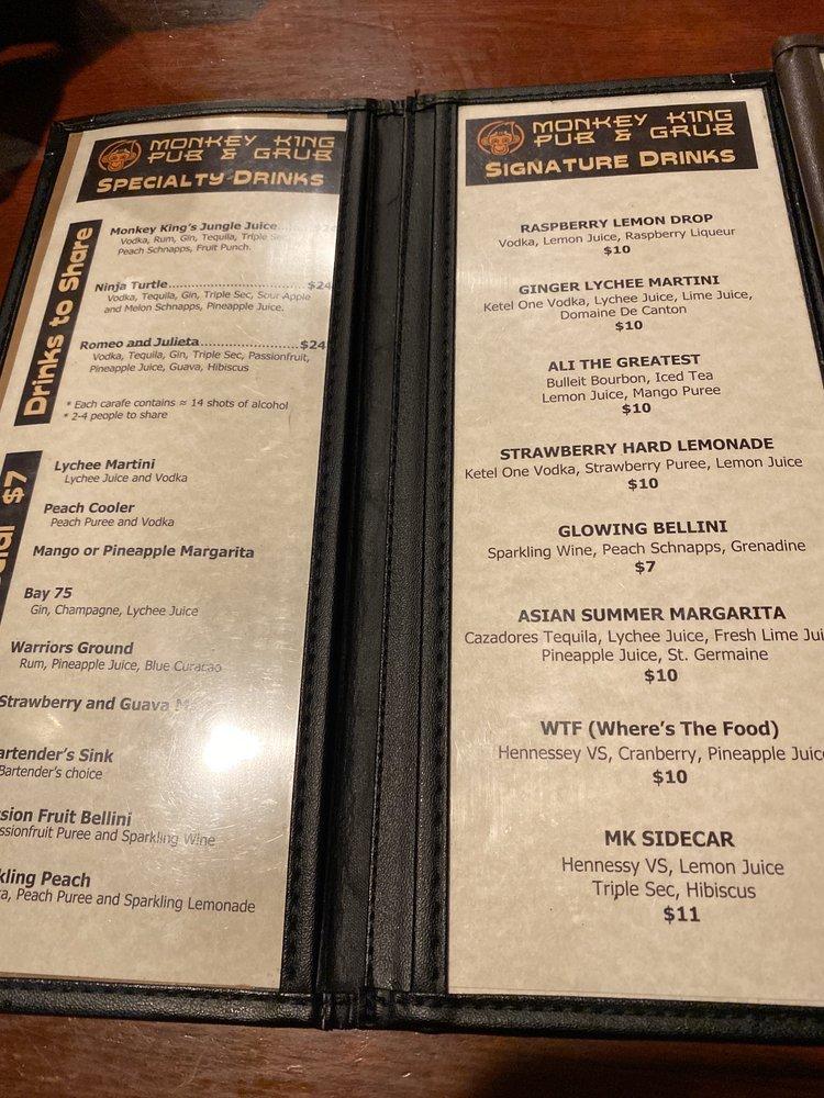 Menu at Monkey King Pub & Grub, Alameda