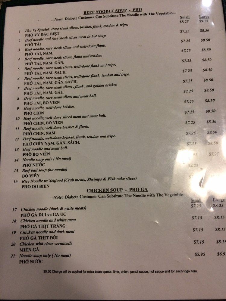 Menu at Pho Vy Restaurant, Bakersfield, 333 Union Ave