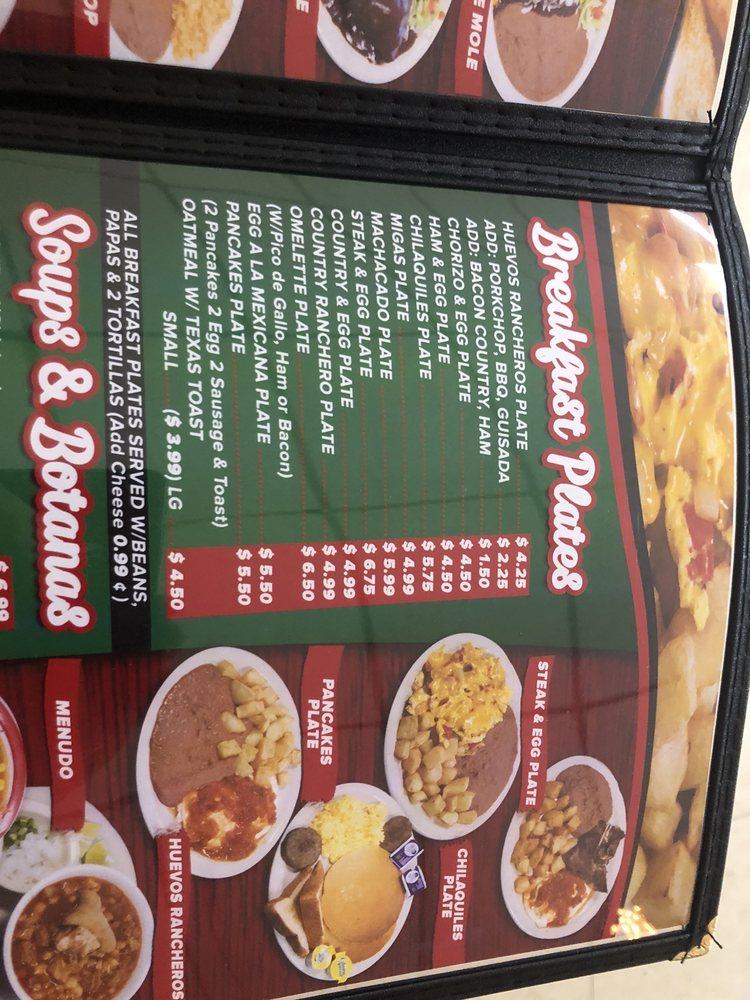 Menu at Reyna's Taqueria restaurant, San Antonio, S Hackberry