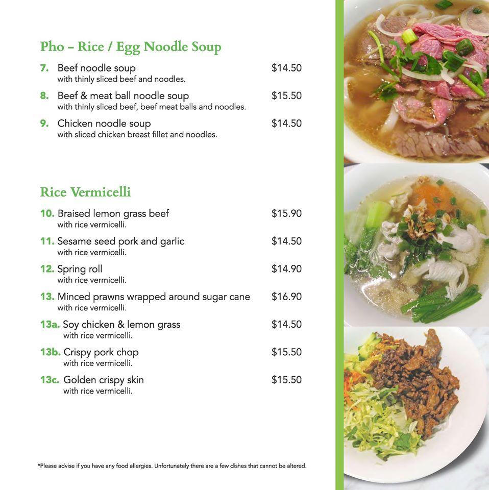 Menu at Saigon Express Drummoyne restaurant, Drummoyne