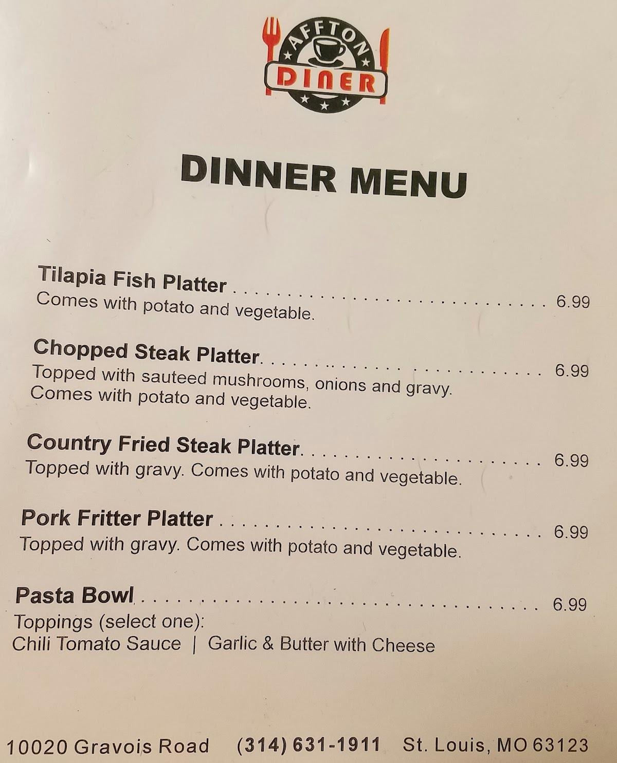Menu at Affton Diner restaurant, Affton, Gravois Rd