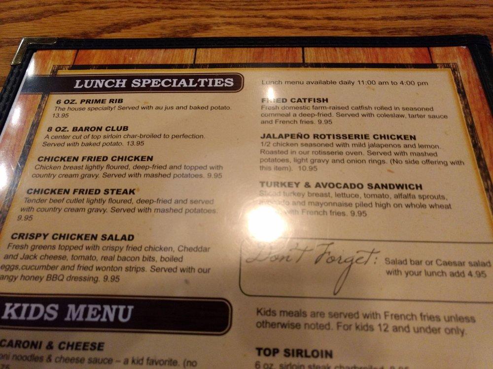 Menu at Cattle Baron, El Paso, Airway Blvd