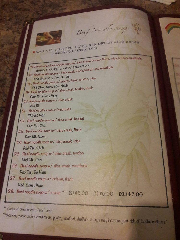 Menu at Hello Pho restaurant, Concord