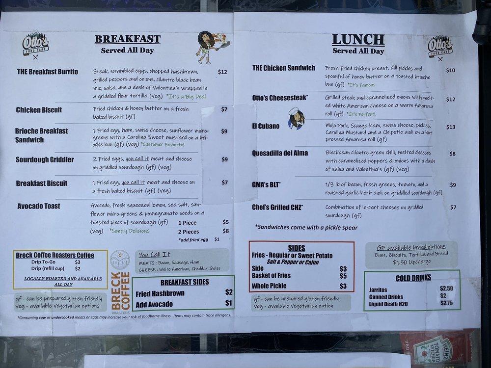 Menu at Otto's Food Cart restaurant, Alma