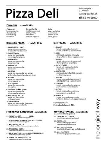 Menu at Pizza Deli Nexø restaurant, Nexø