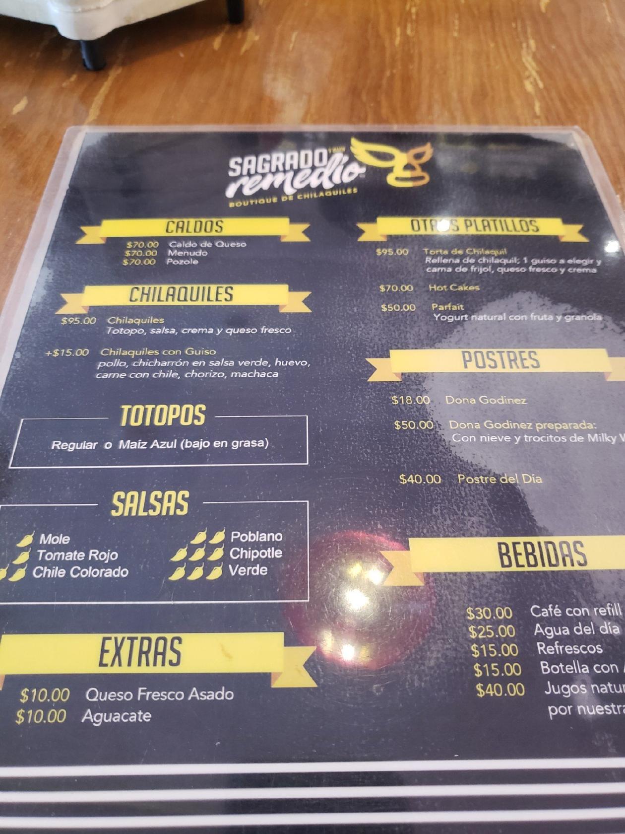 Menu at Sagrado Remedio Chilaquiles restaurant, Hermosillo, Av Ignacio ...