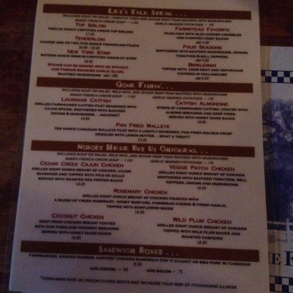 Menu at The Farmstead steakhouse, Cedarburg