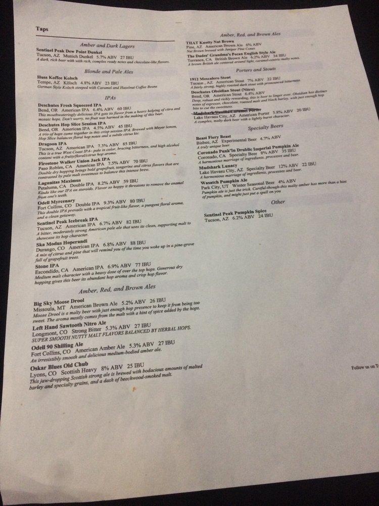 Menu at BZ's Bistro pub & bar, Tucson, E Wrightstown Rd