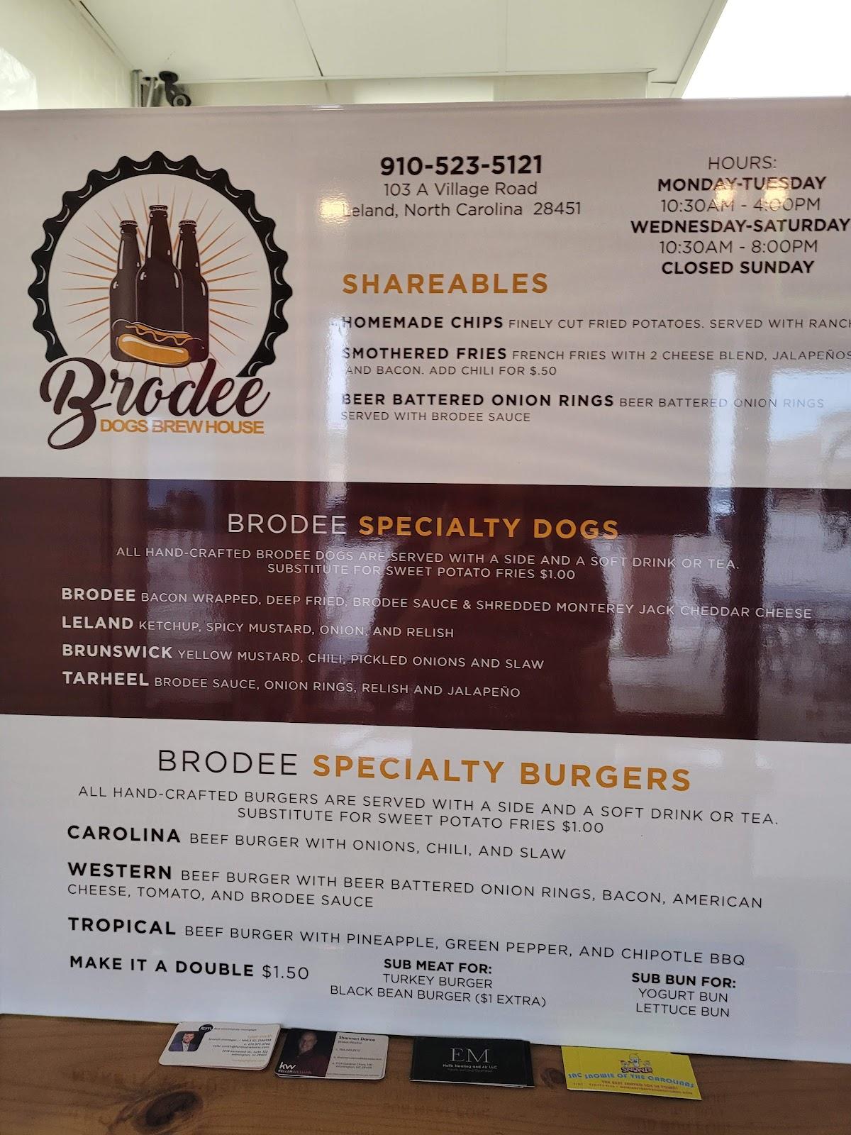 Menu at Brodee Dogs Brew House restaurant, Leland