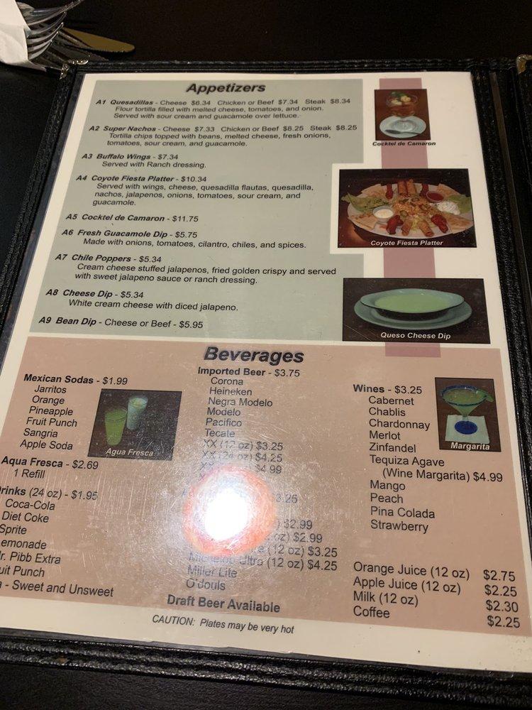Menu at Coyote Rojo restaurant, Groveland