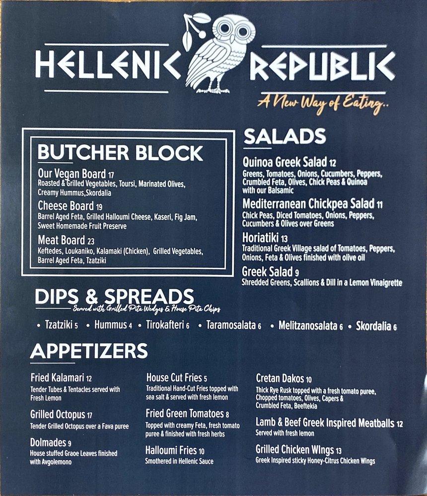 Menu at Hellenic Republic, Coral Springs