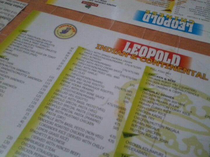 Menu at Leopold Cafe, Mumbai, Police Station