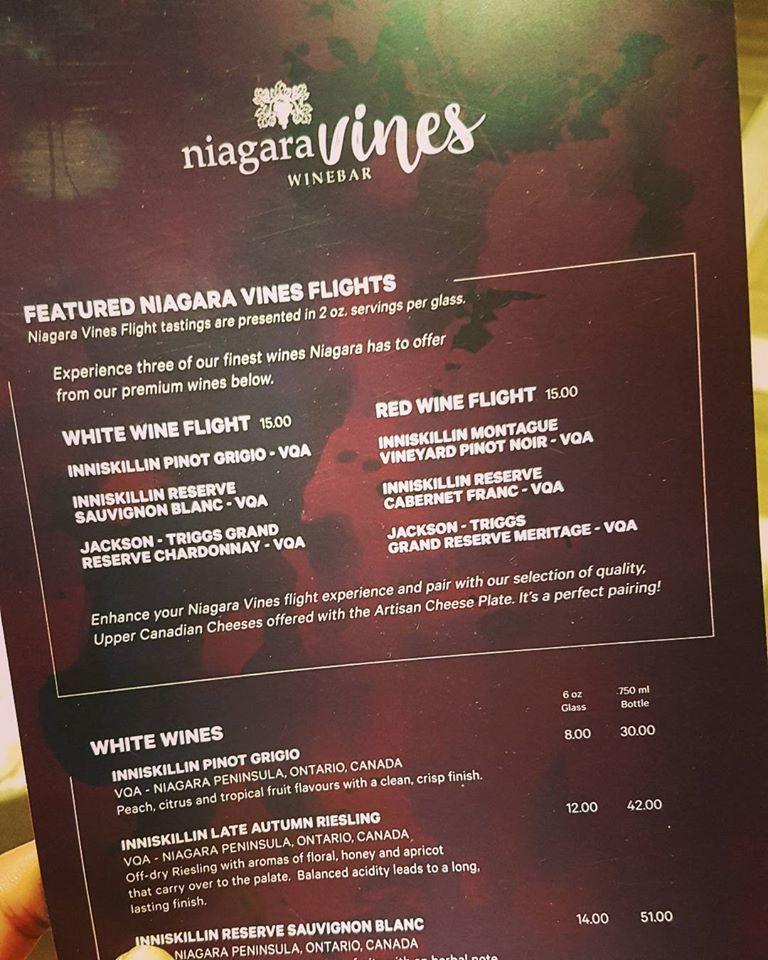 Menu at Niagara Vines pub & bar, Niagara Falls