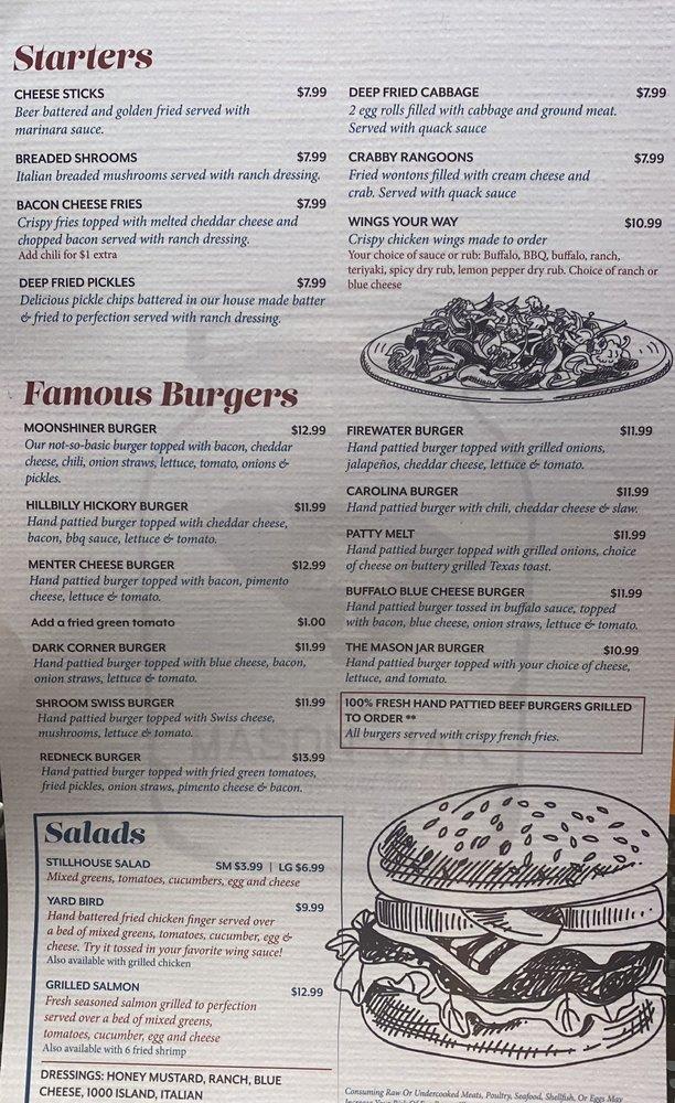 Menu at The Mason Jar pub & bar, Greer