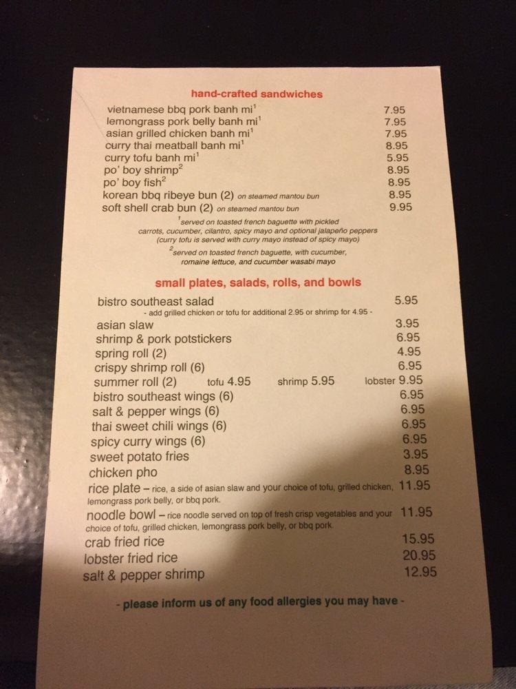 Menu at Bistro SouthEast restaurant, Philadelphia