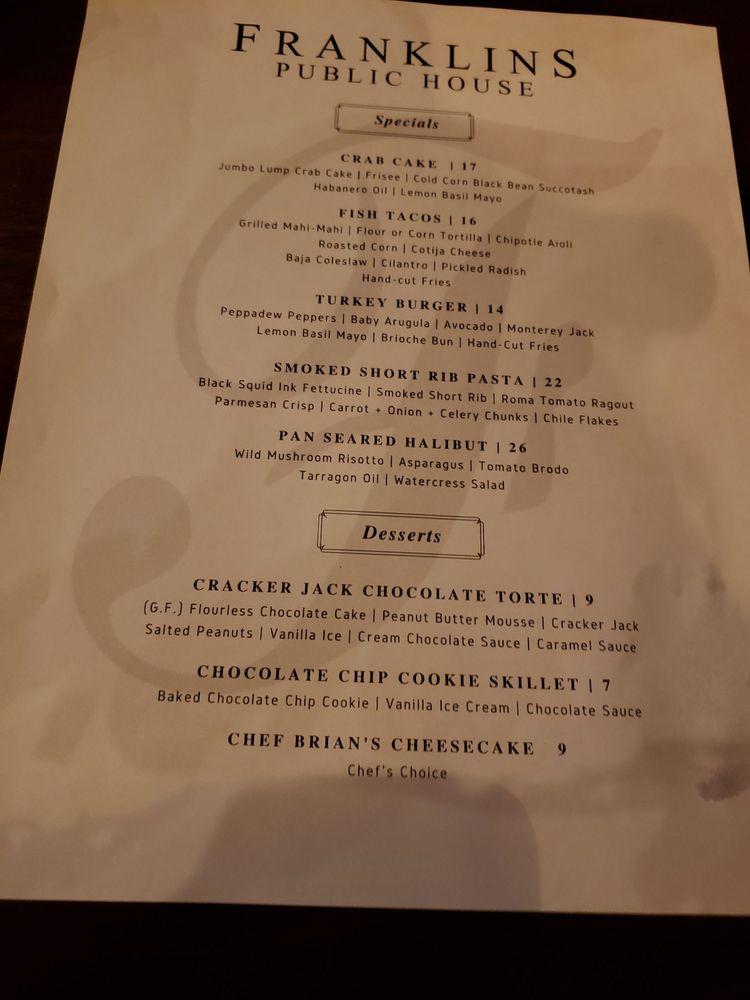 Menu at Franklins Public House, Palos Heights