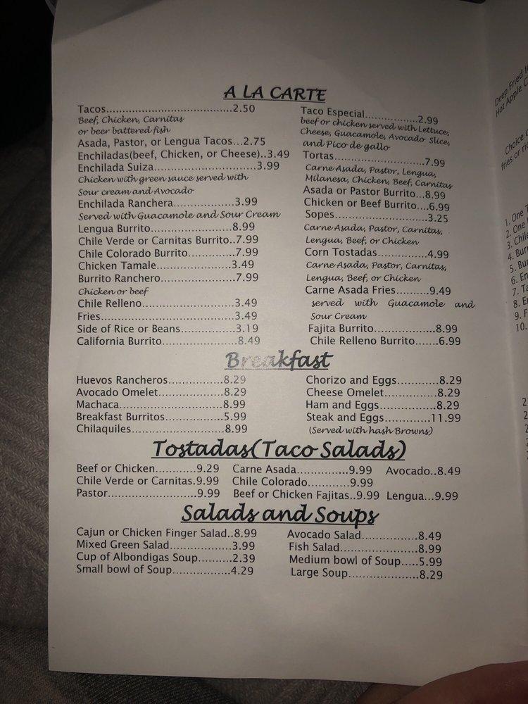 Menu at Los Chiles Mexican Restaurant, Palmdale