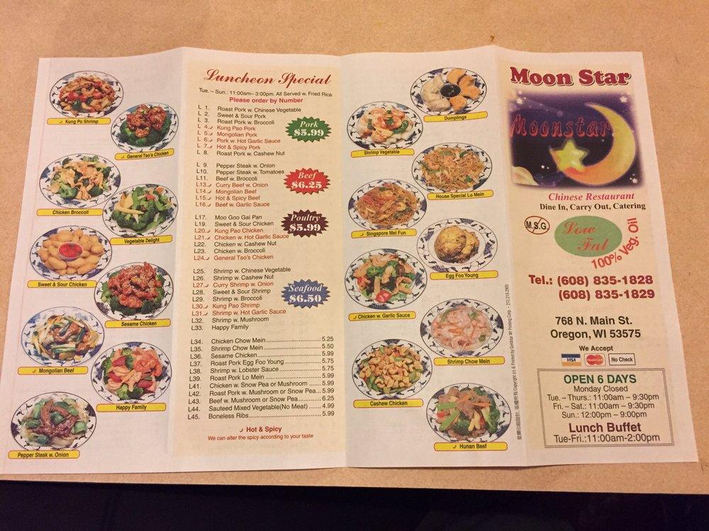 Menu at Moonstar Restaurant, Oregon