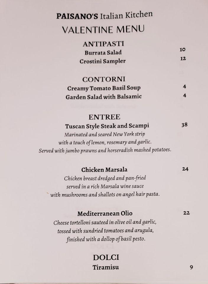 Menu at Paisano's Italian Kitchen restaurant, Rogue River