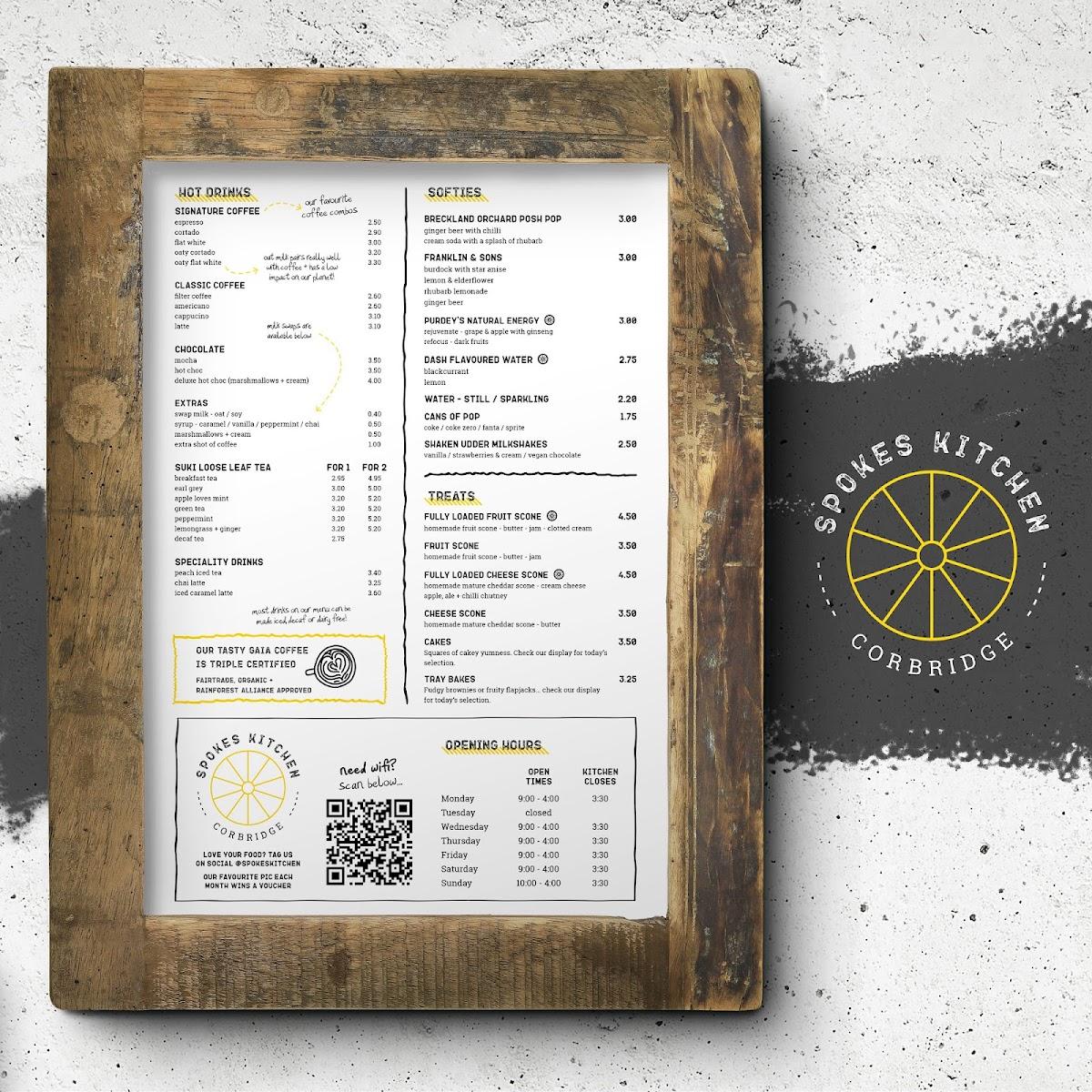 Menu at Spokes Kitchen cafe, Corbridge
