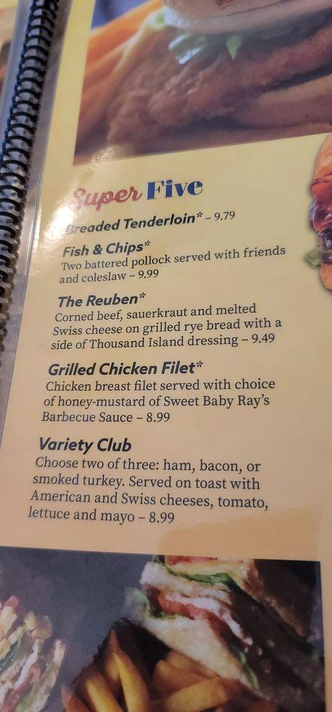 Menu at Sunshine Café restaurant, Seymour
