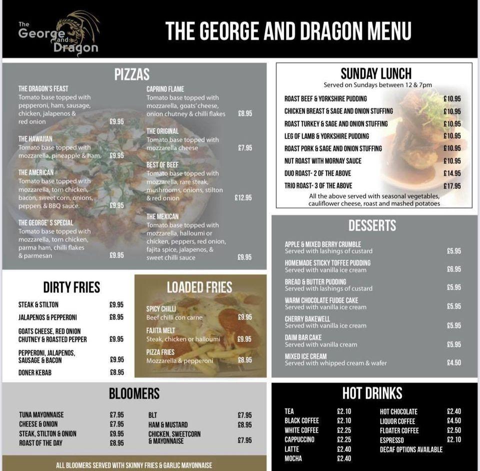 Menu at The George & Dragon pub & bar, Coalville