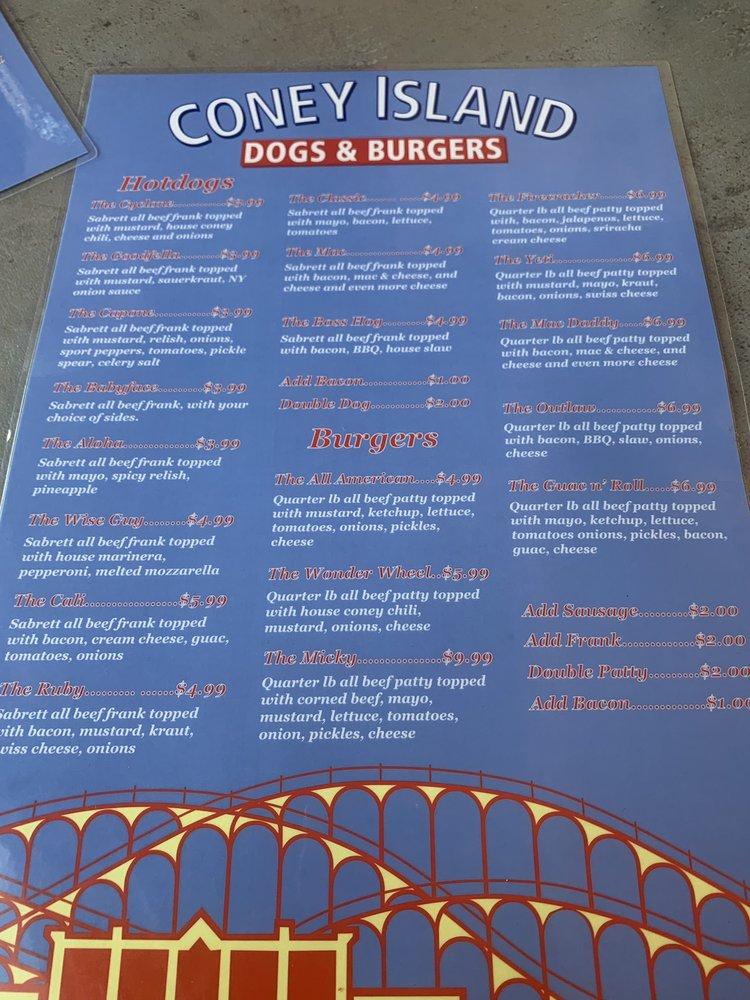 Carta del restaurante Coney Island Dogs and Burgers, Reno