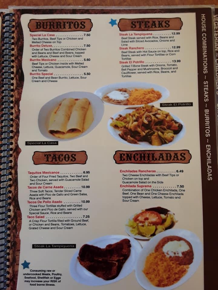 Menu at El Potrillo restaurant, Church Hill