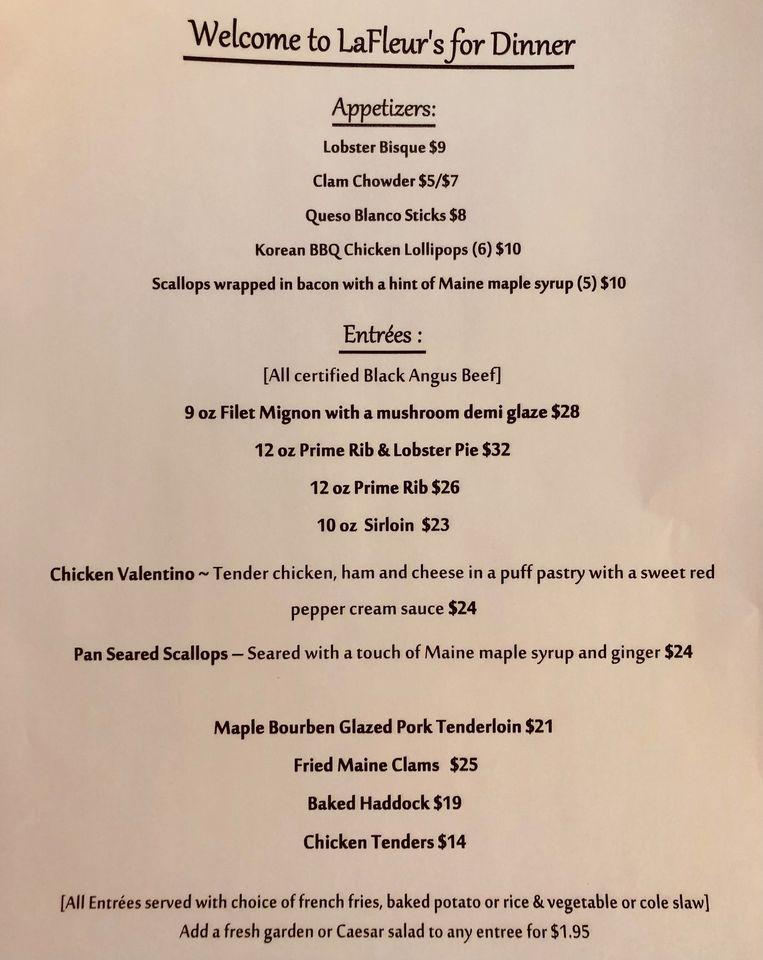 Menu at La Fleurs Restaurant, Jay