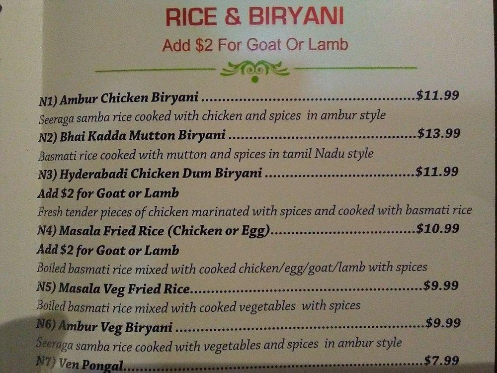 Menu at Madurai Mes - Authentic Indian cuisine restaurant, San Antonio