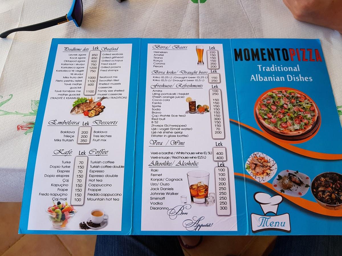 Menu at Momento Pizza restaurant, Ksamil