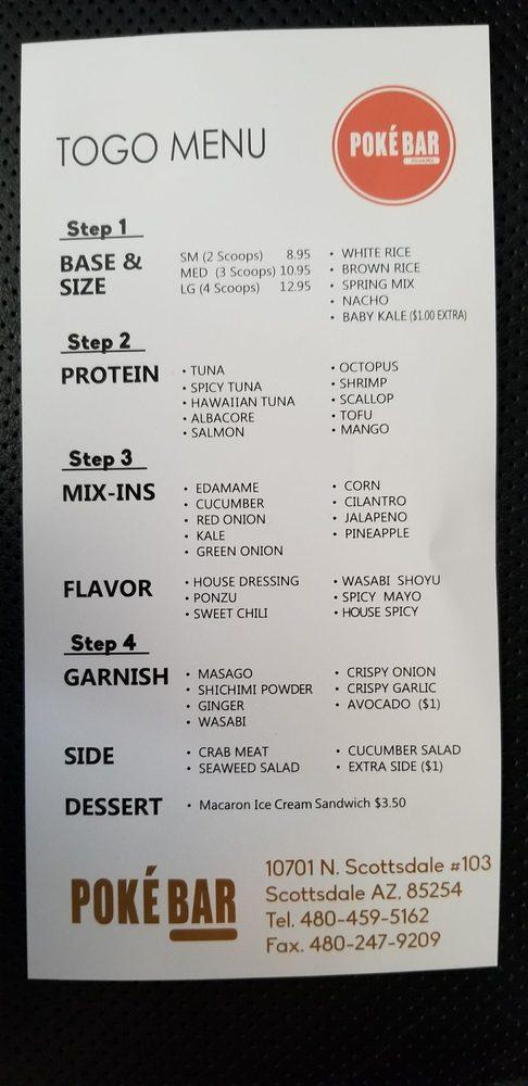 Menu at Poke Bar, Scottsdale, N Scottsdale Rd #103
