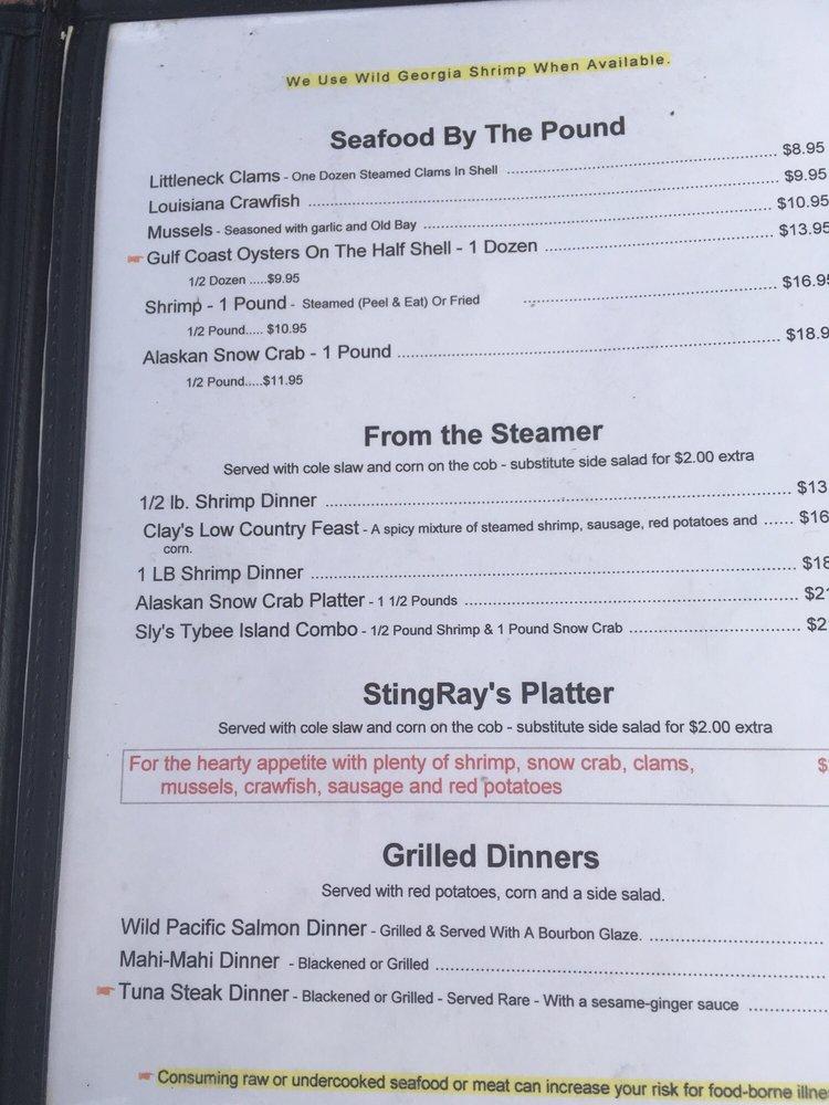 Menu at Sting Ray's Seafood pub & bar, Tybee Island