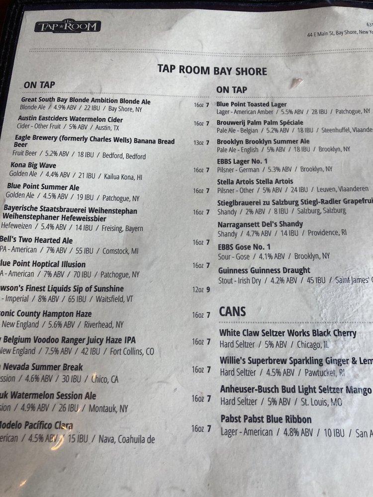Menu at Tap Room pub & bar, Bay Shore