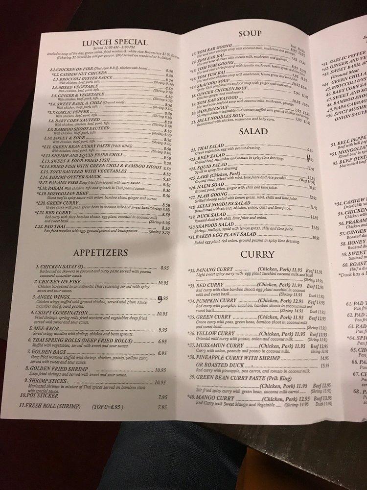 Menu at Thai Classic in Paso restaurant, Paso Robles