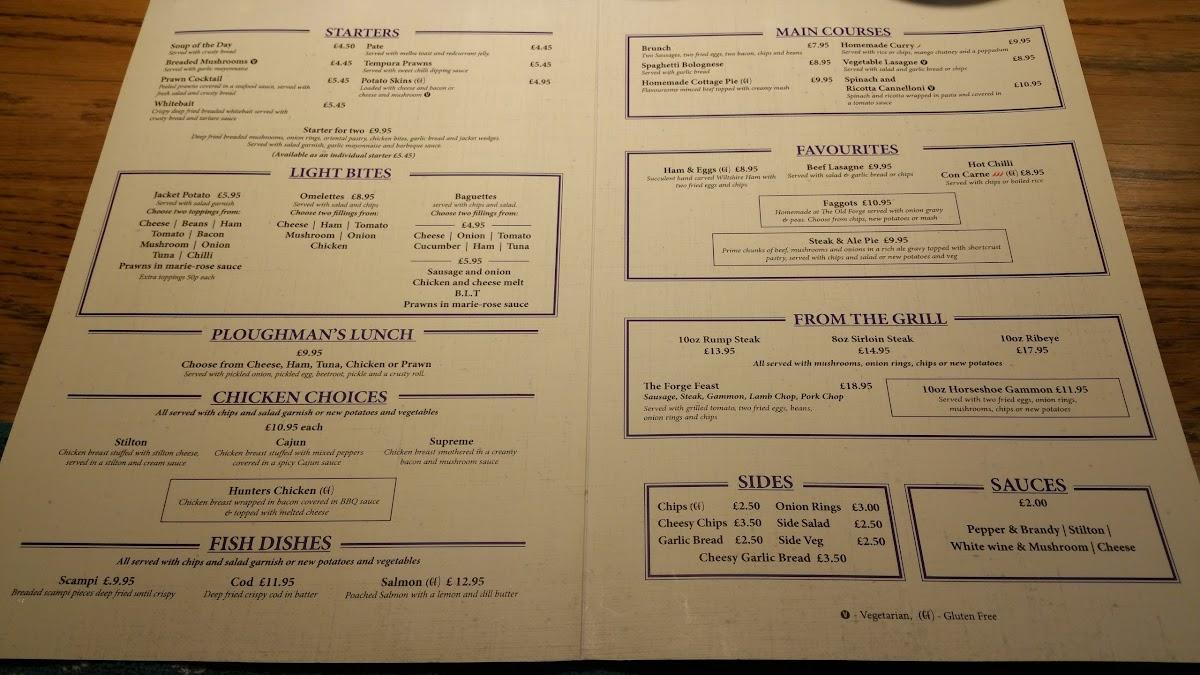 Menu at The Old Forge Inn pub & bar, Whitminster