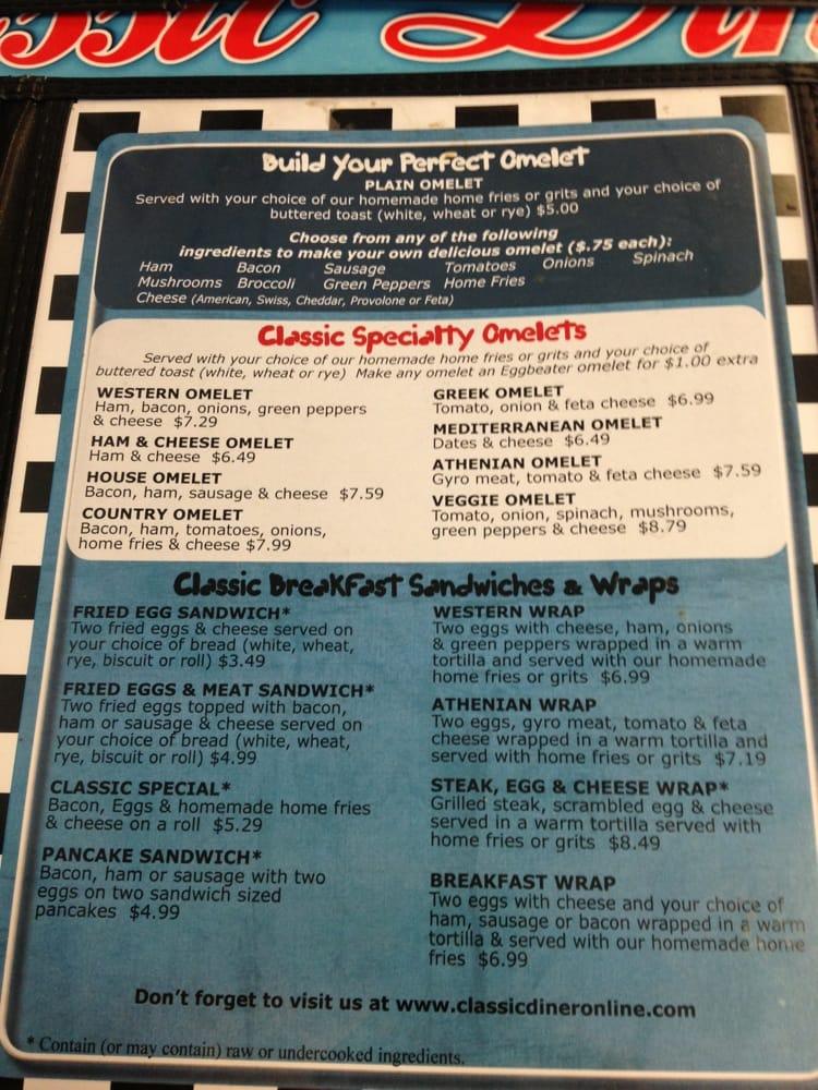 Menu at Classic Diner restaurant, Virginia Beach, Providence Sq Shop Ctr