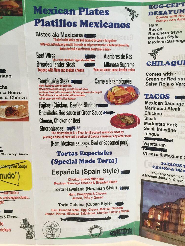 Menu at Taqueria El Sazon restaurant, Batavia
