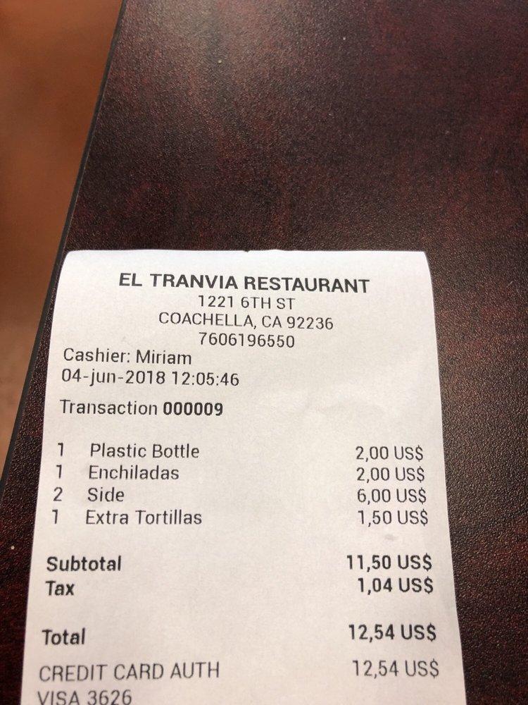 Menu at El Tranvia restaurant, Coachella